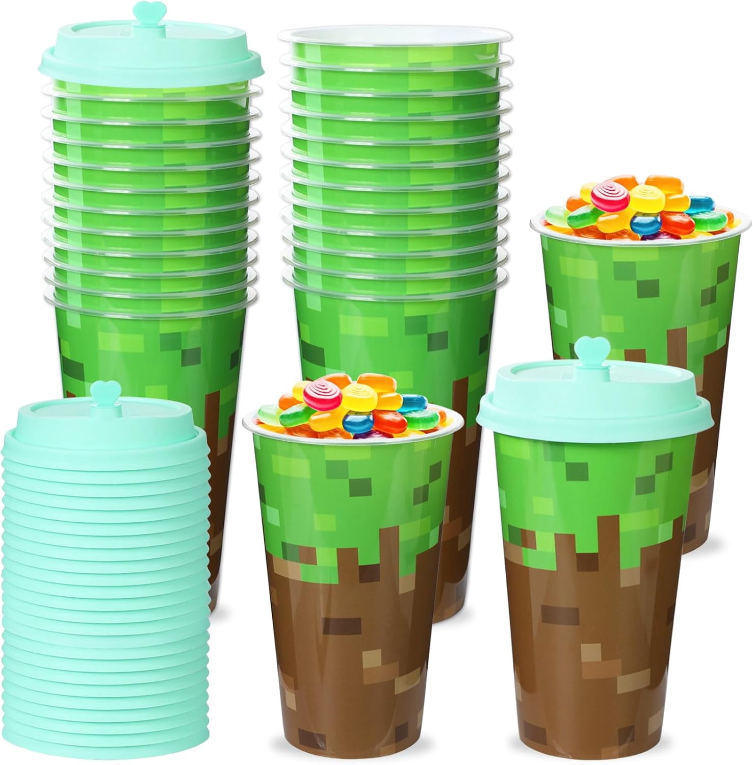 24 Pack Pixel Party Favors Goodie Cups Video Game Birthday Party Cups ...