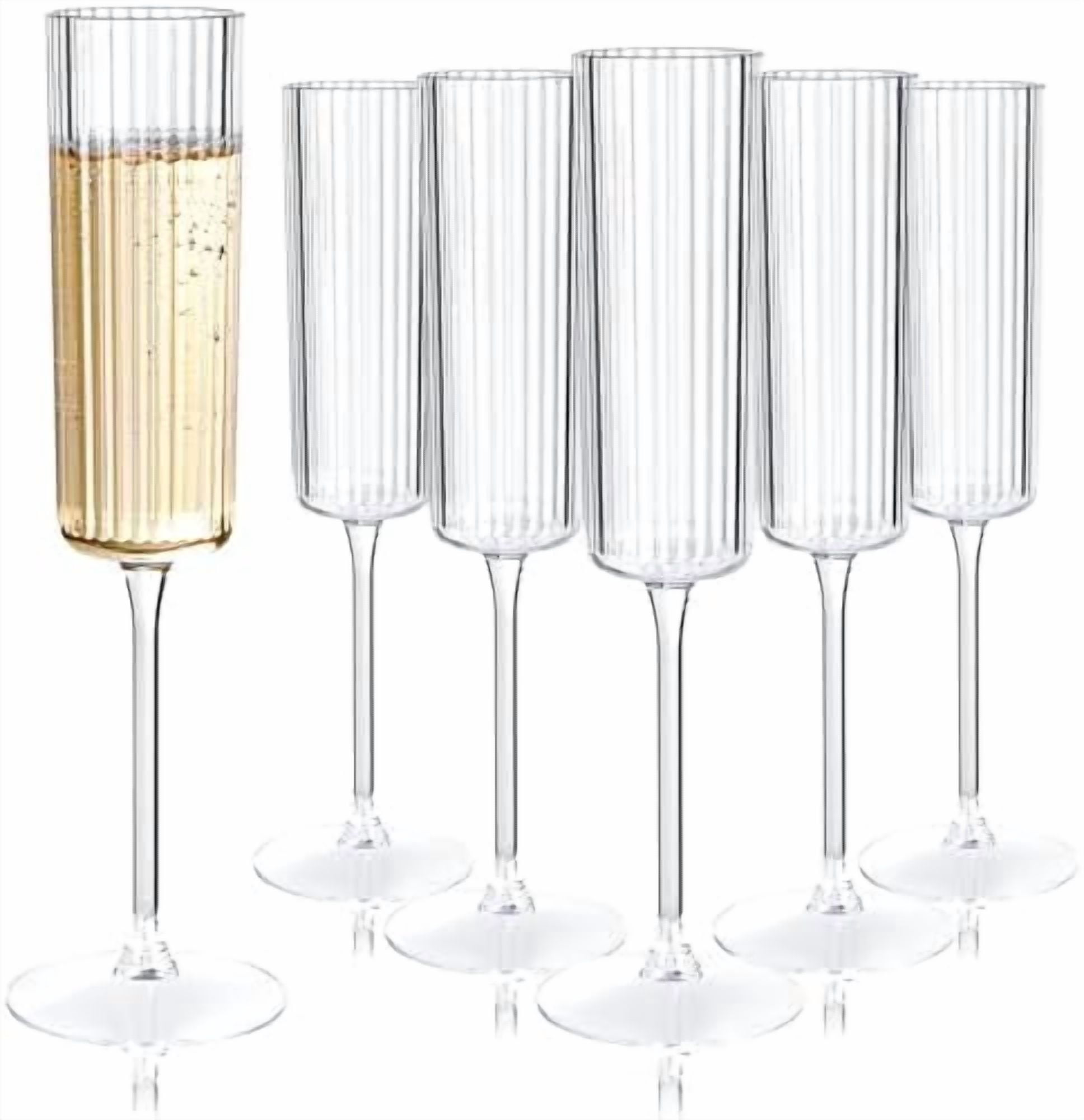 24 Pack Plastic Champagne Flutes - 6oz Ribbed Disposable Champagne ...