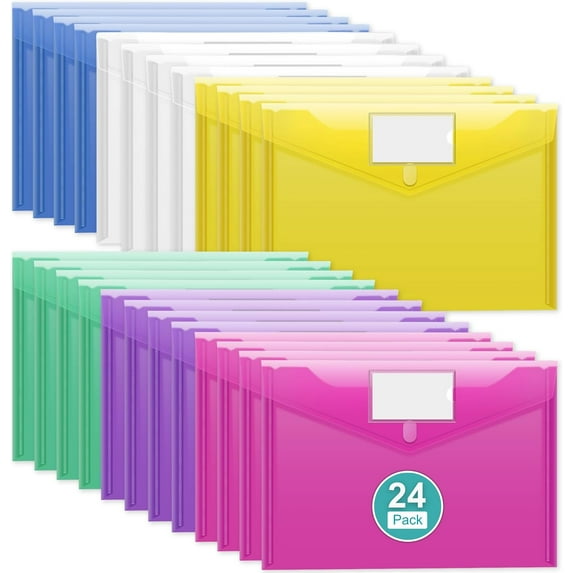 24 Pack Plastic Envelopes A4 Letter Size File Folders, Clear Poly ...
