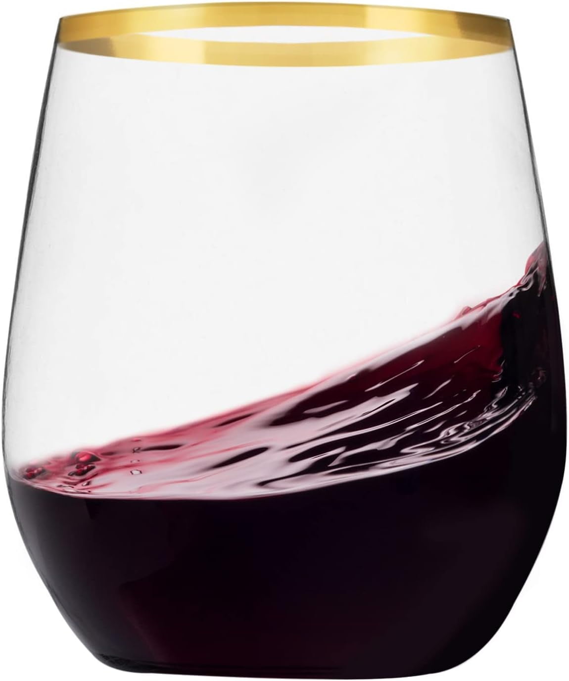 24 Pack Plastic Stemless Wine Glasses With Gold Rim Disposable 12 Oz