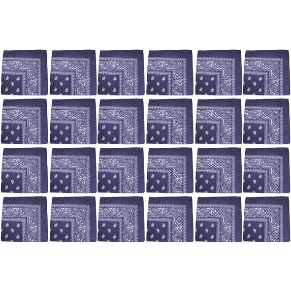 24 Pack Polyester Paisley Bandanas Bulk Pack for Group Activities (Navy ...