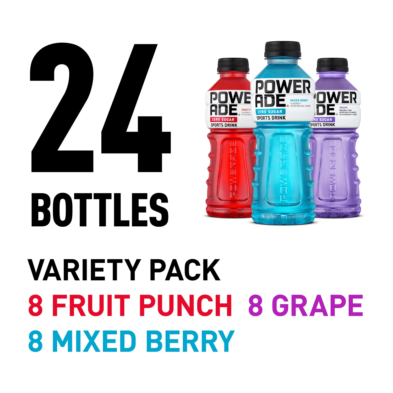 Powerade Zero Sports Drink Variety Pack, 24 Pack, 20oz Bottles ...