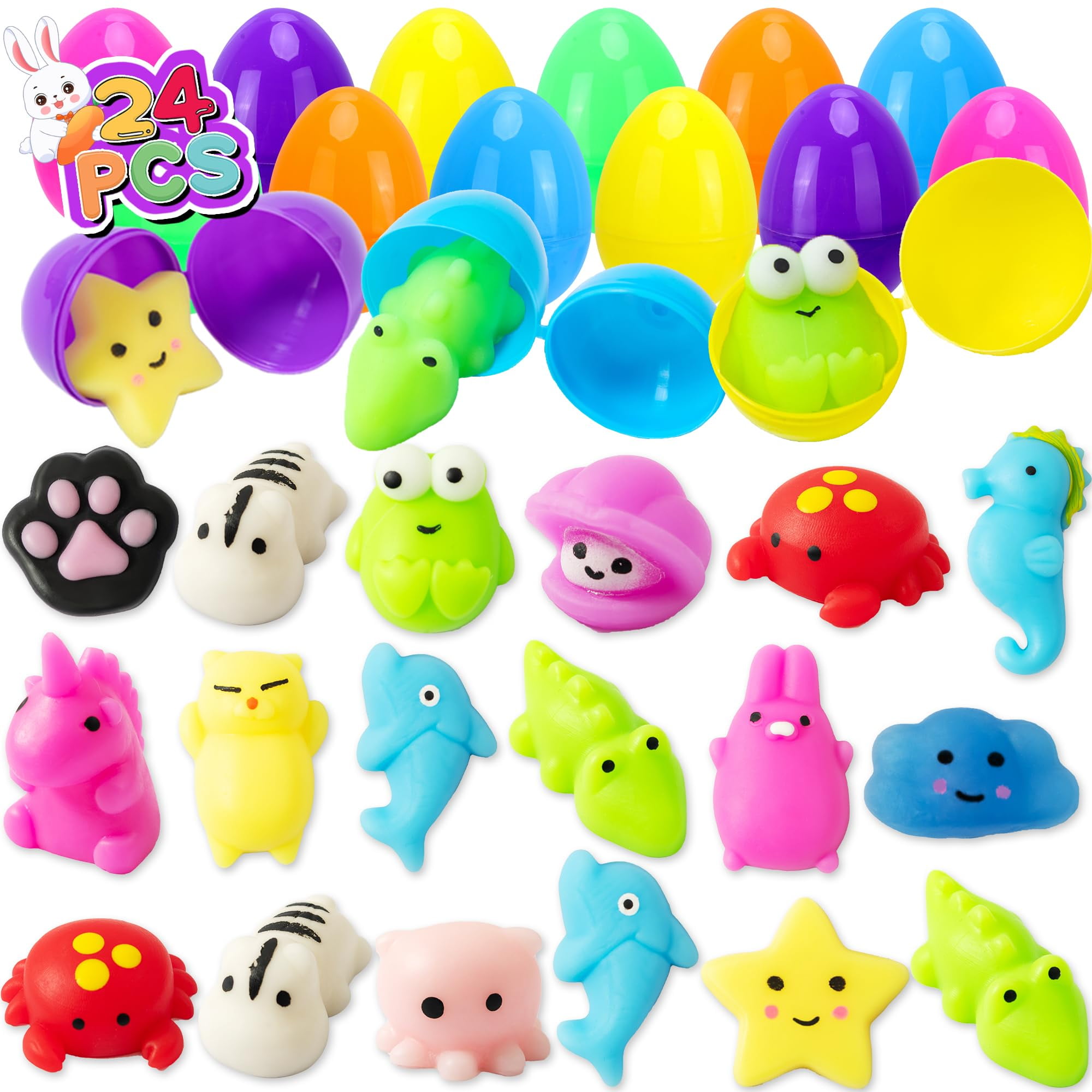 24 Pack Prefilled Easter Eggs with Toys, Mochi Squishy Easter Basket ...