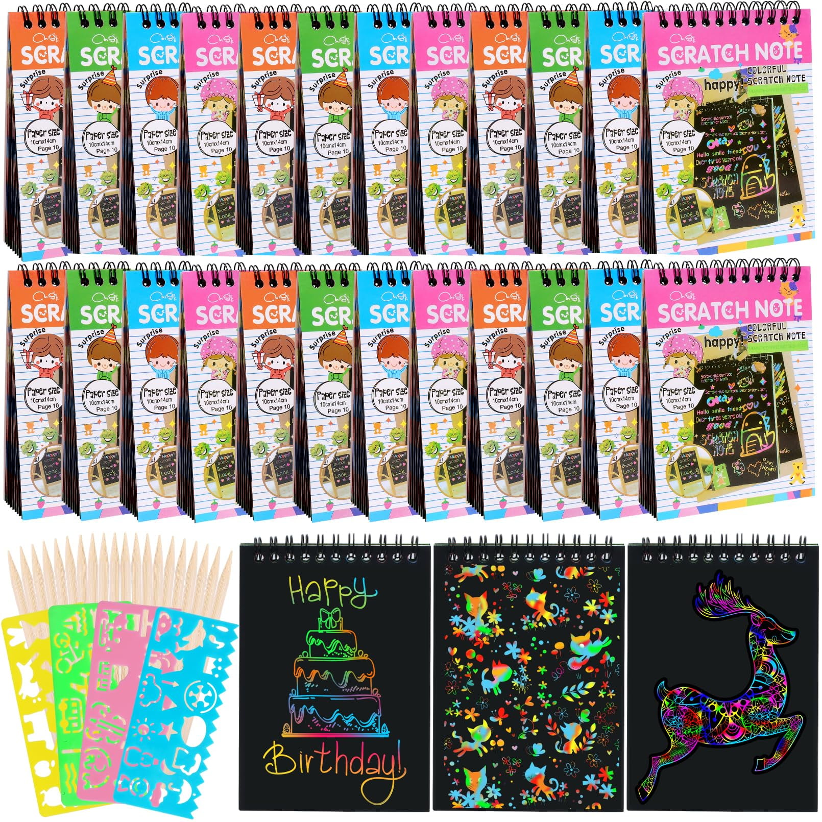 24 Pack Rainbow Scratch Notebook,Scratch Paper Art for Kids,Scratch ...