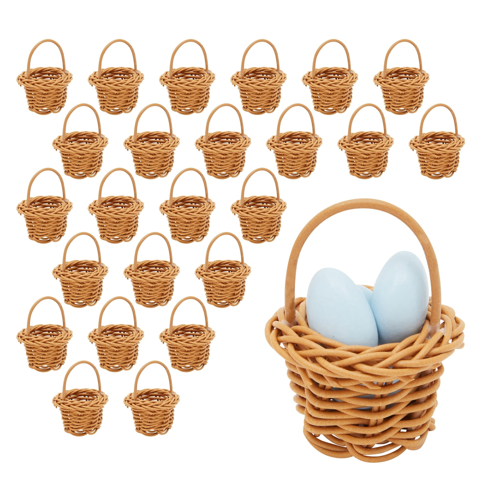 24 Pack Rattan Mini Picnic Baskets with Handles for Tiny Birthday Party ...