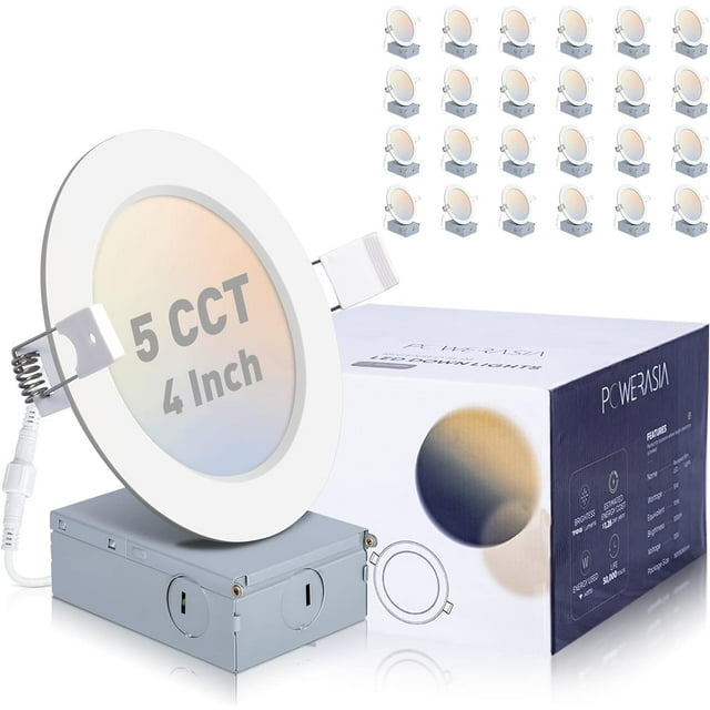 24 Pack Recessed Lighting 4 Inch with Junction Box, 5CCT 4 Inch LED ...
