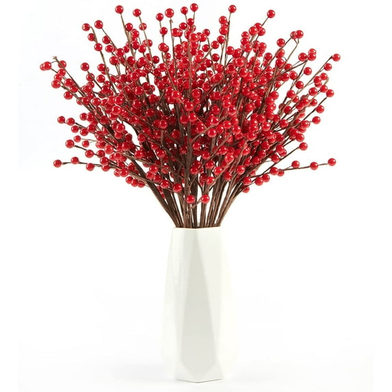 24 Pack Red Berry Stems - 17'' Holly Berry Stems, Red Berries Christmas ...