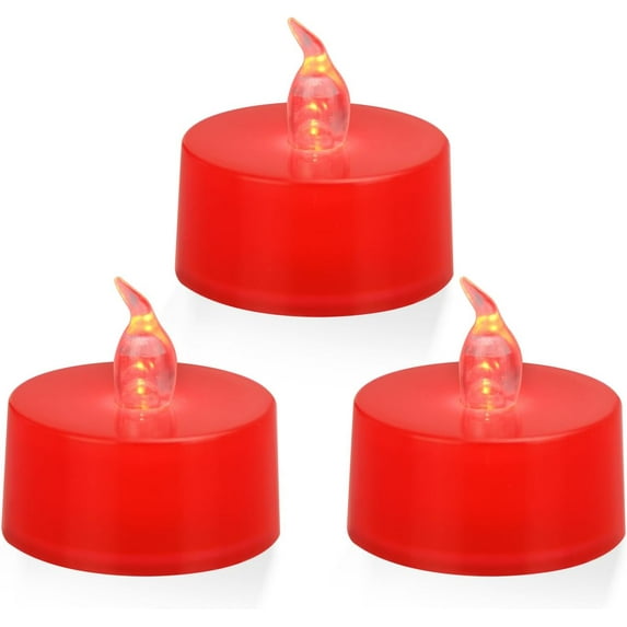 24 Pack Red Light Non-Flickering Flameless Tea Lights, Red Base, Last ...