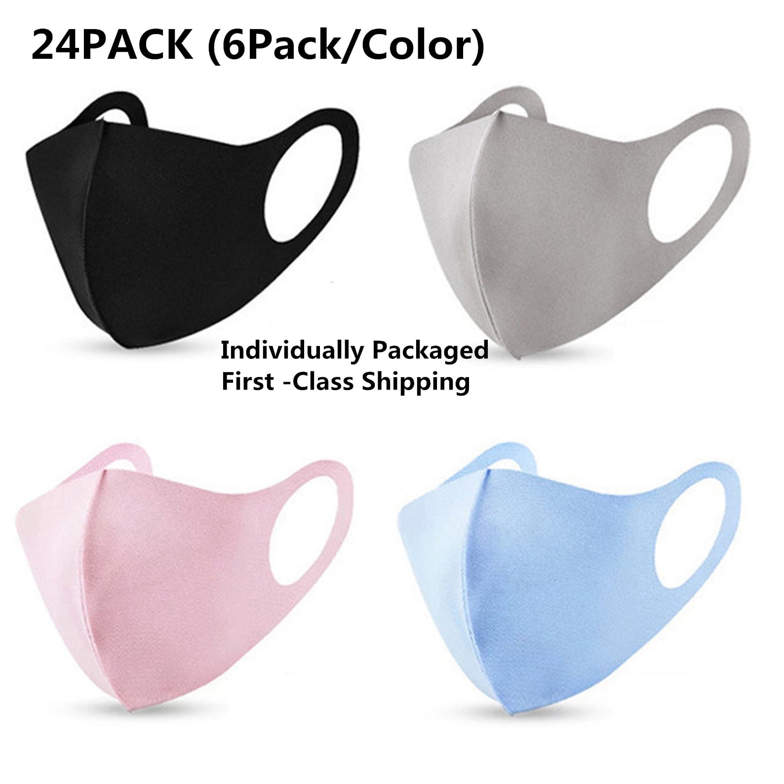 24 Pack Resuable Washable Polyester Blend 3D Face Covering Mask ...