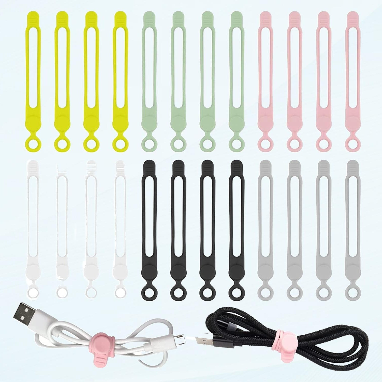 24 Pack Reusable 4.2 Inch Adjustable Silicone Cord Wrap and Loop Hook ...