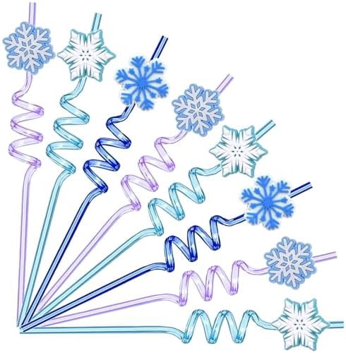 24 Pack Reusable Frozen Straws for Party Favors, Crazy Snowflake ...