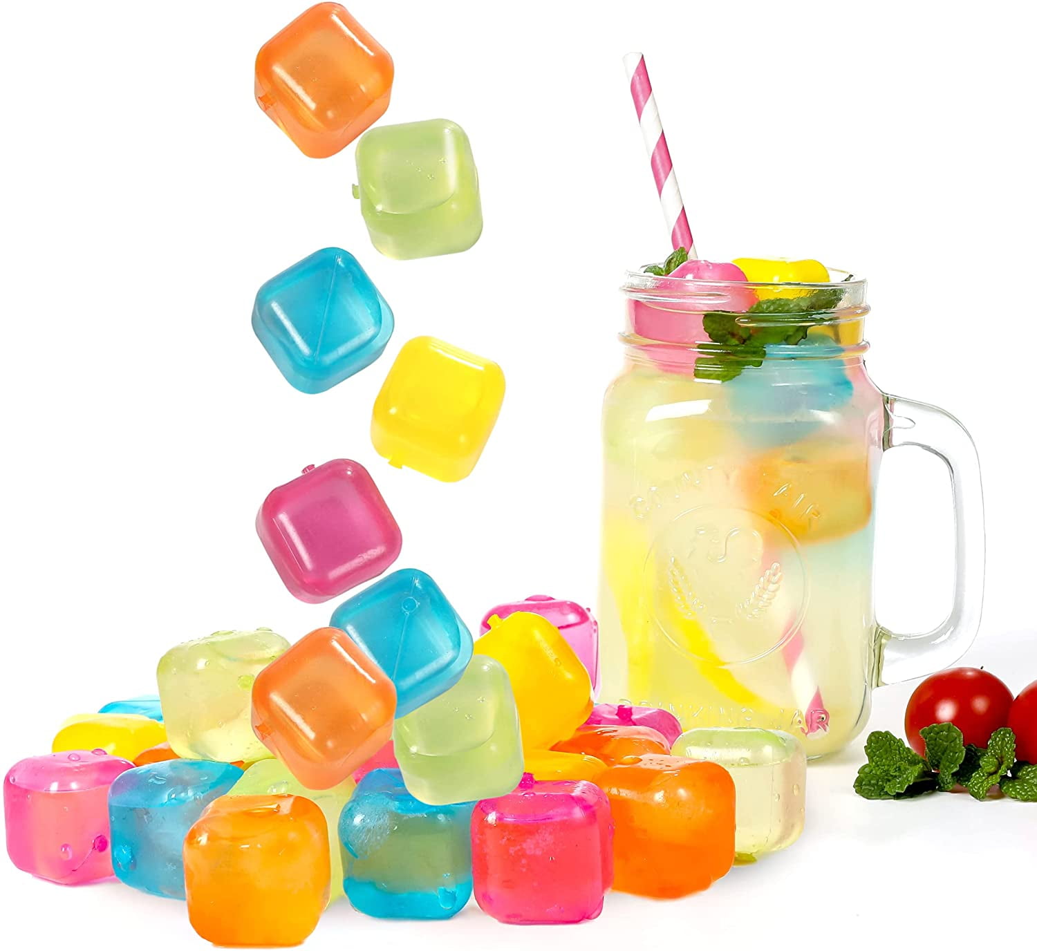 24 Pack Reusable Ice Cubes Colorful Refreezable Ice Cubes for drinks ...