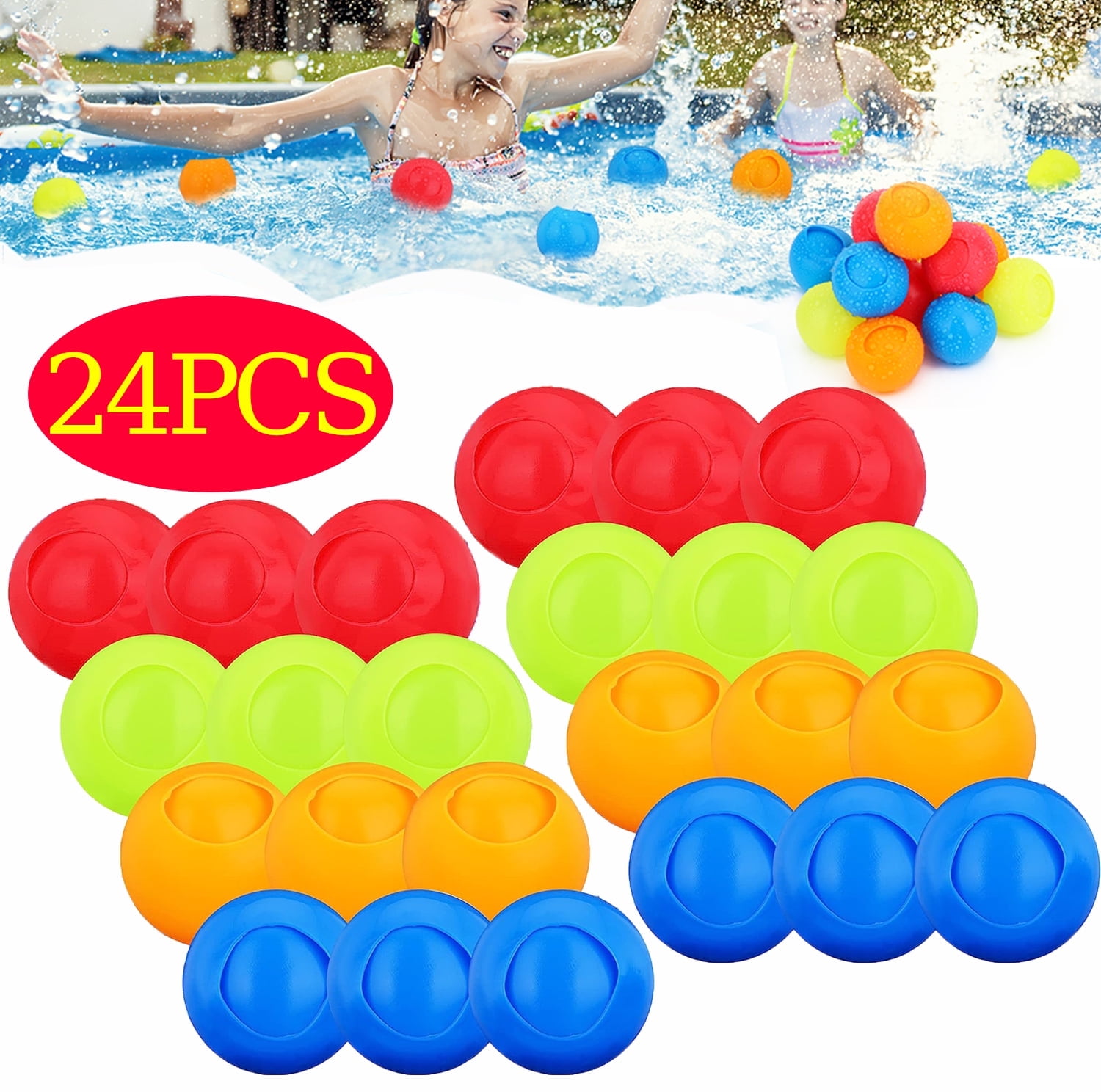 24 Pack Reusable Water Balloons, Water Balloon, Refillable Water Balls ...