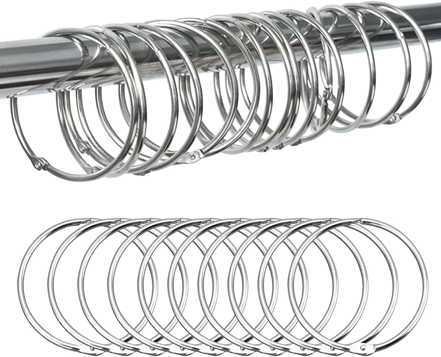 24 Pack Round Rustproof Metal Shower Curtain Rings For Bathroom (silver ...