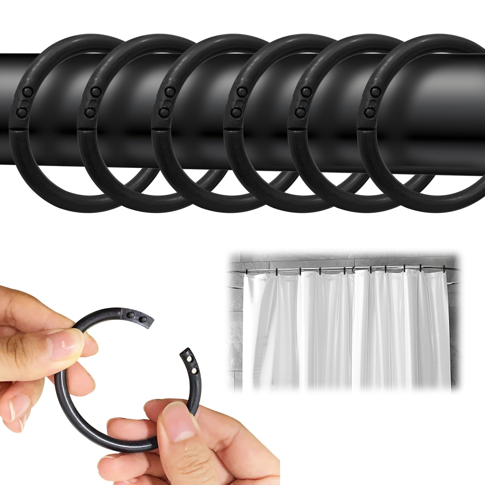 24 Pack Rust-Resistant Shower Curtain Hooks, Easy to Open and Close ...