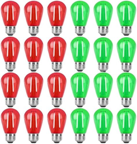 24 Pack S14 Red and Green Colored LED Light Bulb 2W Christmas ...