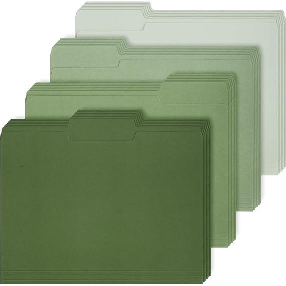 24 Pack Sage Green File Folders Letter Size 1/3 Cut Tab Gradient Green ...