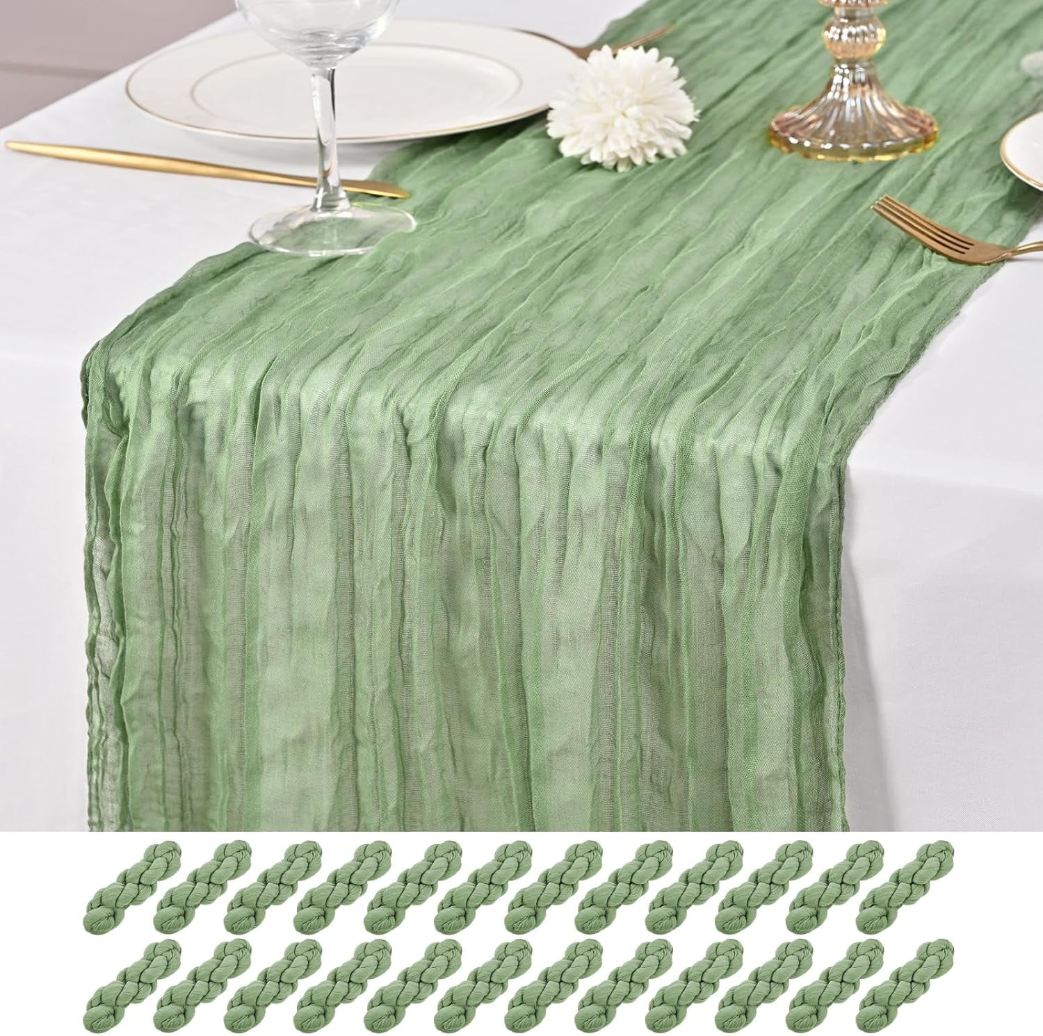 24 Pack Sage Green Table Runner 10 Ft Long Cheesecloth Runner Rustic ...