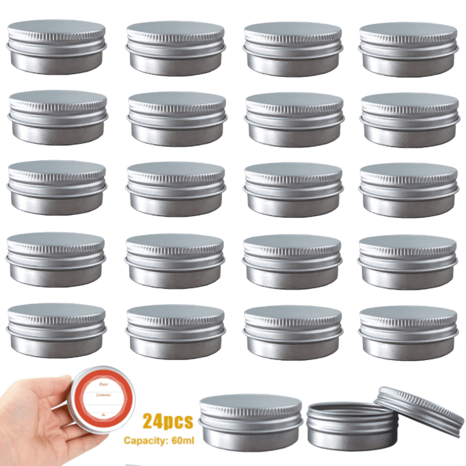 24 Pack Screw Top Round Aluminum Tin Cans, Metal Tin Storage Jar ...