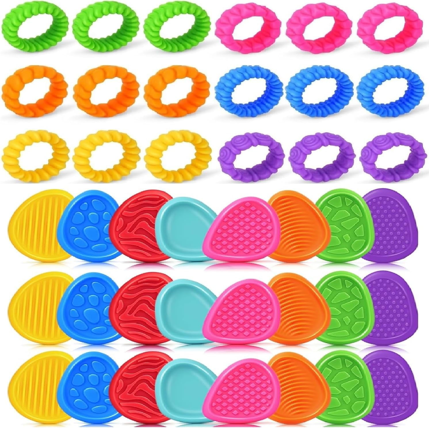 24 Pack Sensory Fidget Stone and 18 Pack Textured Fidget Rings Bundle24 ...