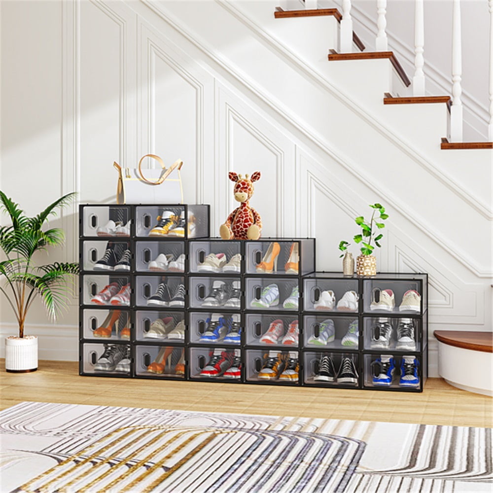 24 Pack Shoe Box Organizer, Sturdy Hard Plastic Shoe Bins Storage ...