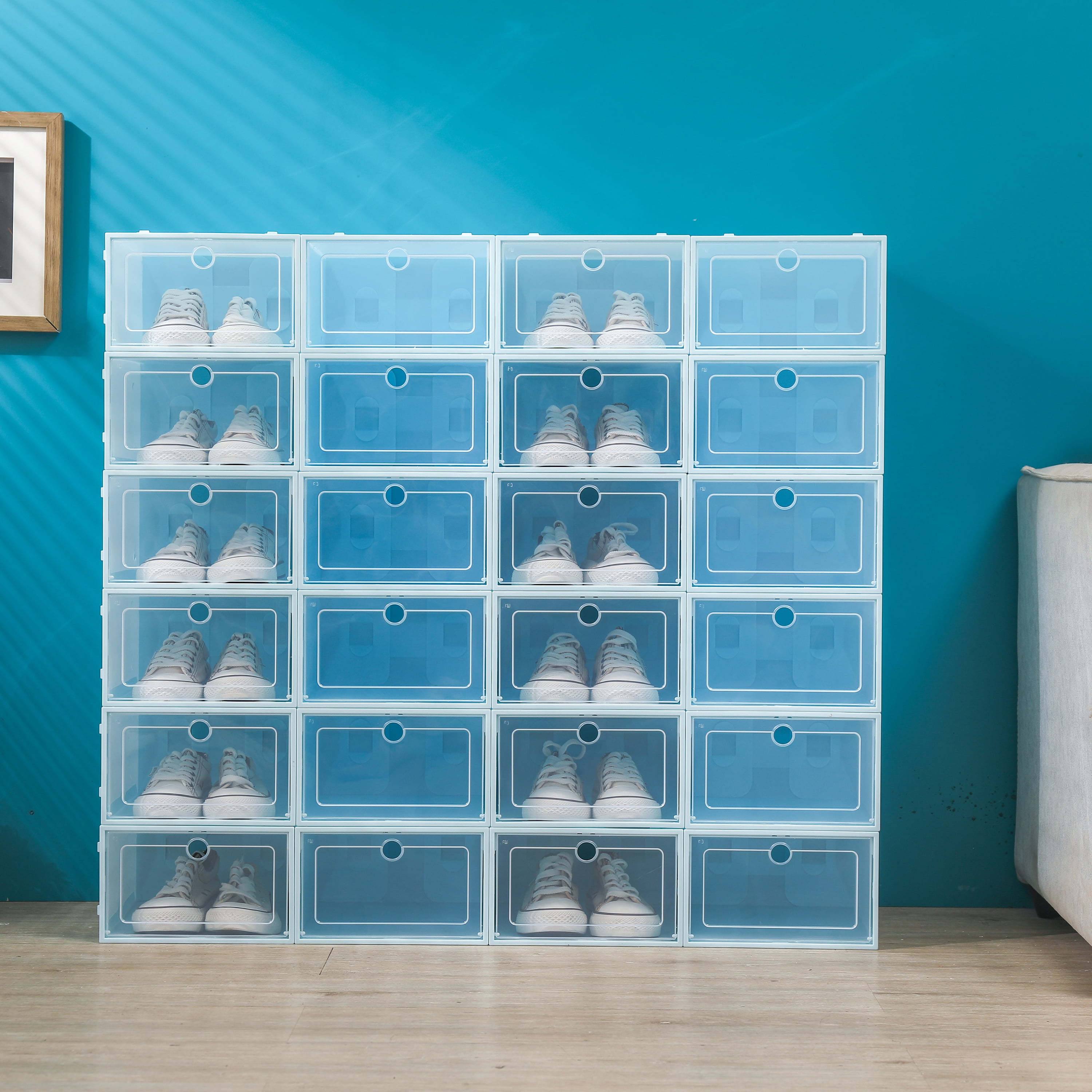 24 Pack Shoe Boxes,Stackable Clear Shoe Boxes Flip Lid Shoe Boxes Boot ...