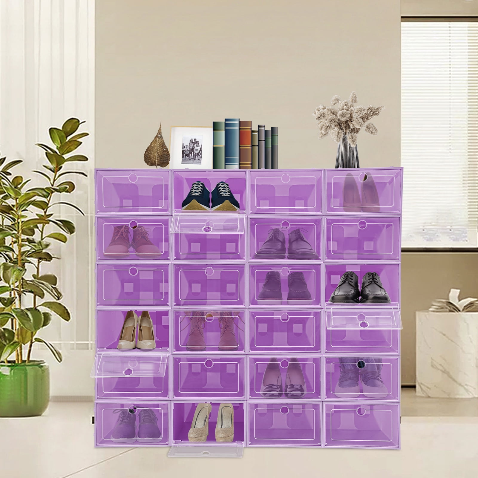 24 Pack Shoe Boxes,Stackable Clear Shoe Boxes Flip Lid Shoe Boxes Boot ...