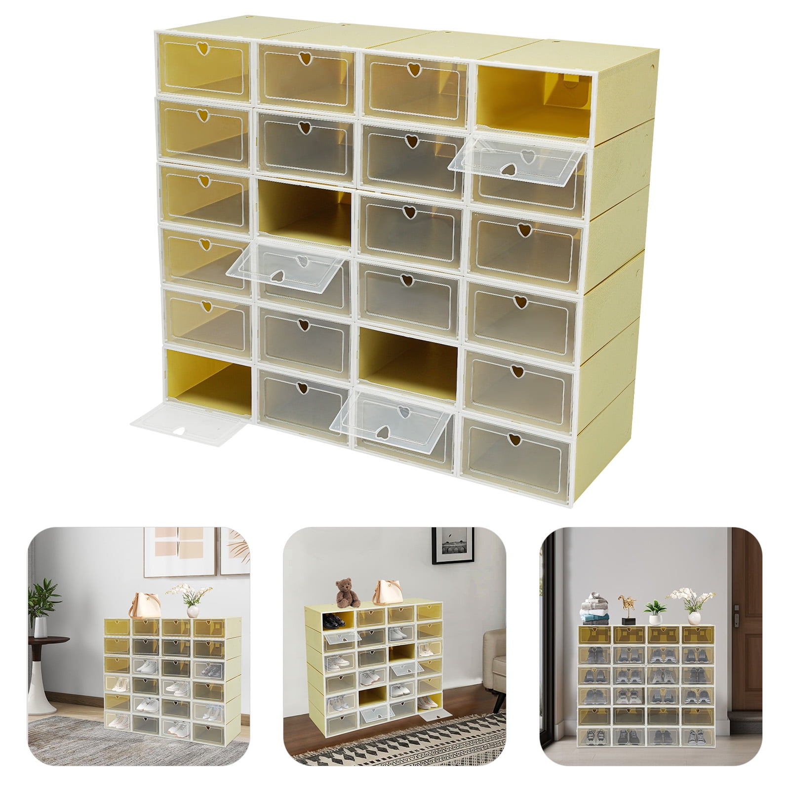 24 Pack Shoe Boxes,Stackable Clear Shoe Boxes Flip Lid Shoe Boxes Boot ...