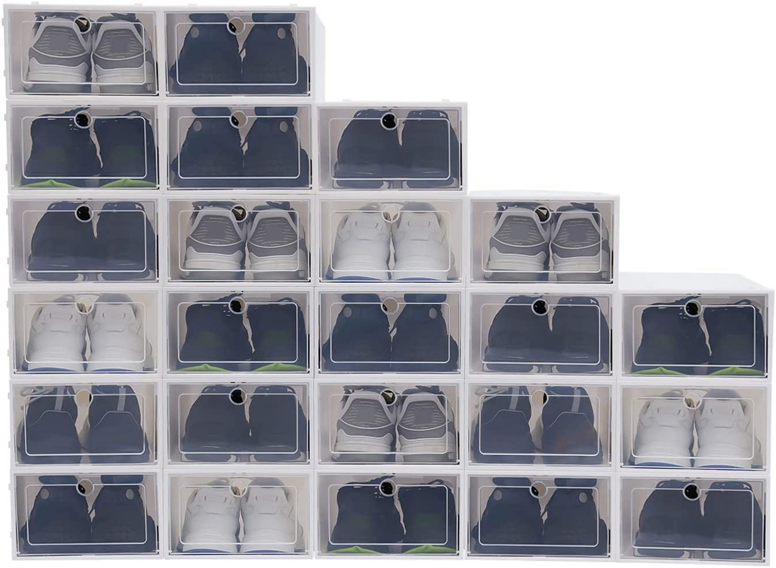 24 Pack Shoe Storage Box, Clear Plastic Stackable Shoe Organizer for ...