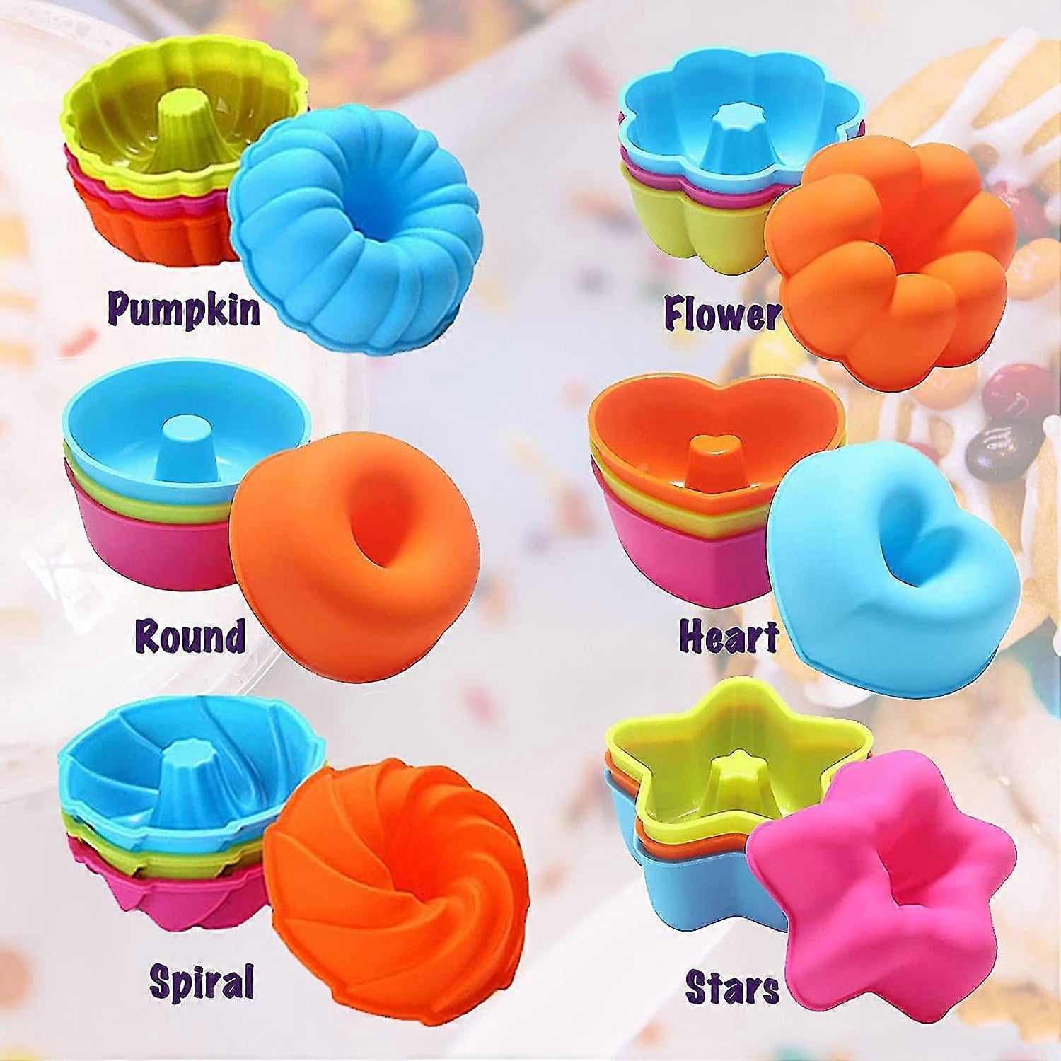24 Pack Silicone Molds, Muffin Donut Mold Non-stick Heat Resistant Oven ...
