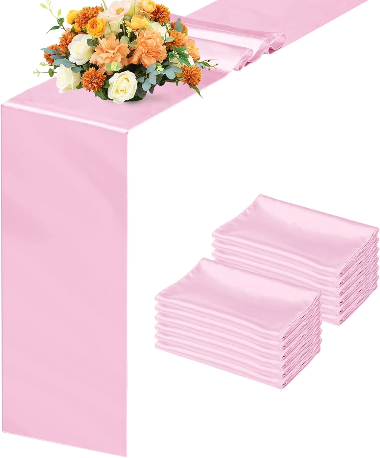 24 Pack Silver Gray Satin Table Runner 12x108 Inch, Reusable Polyester ...