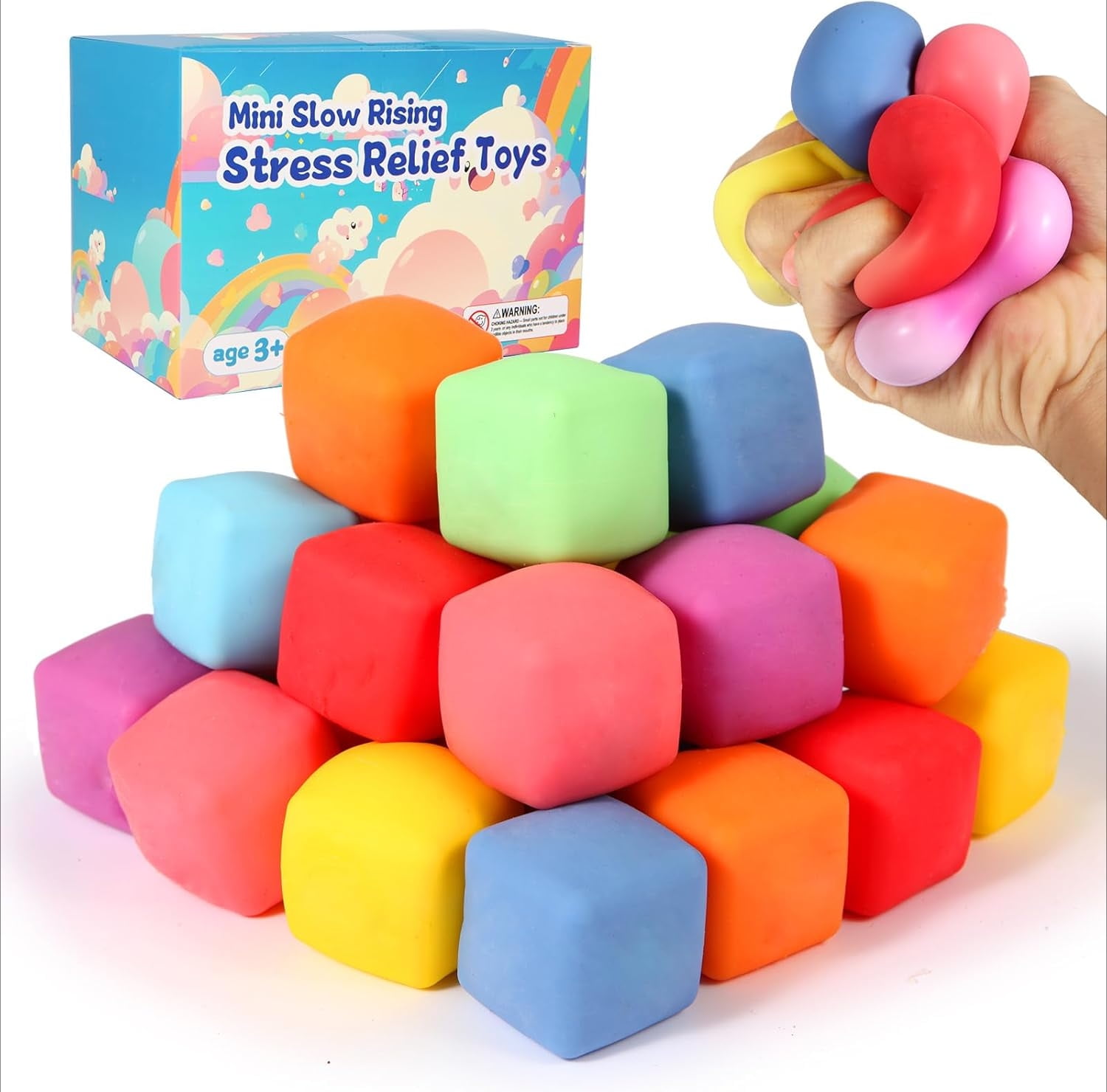24 Pack Slow Rising Stress Cube , Dough Stress Balls Soft Fidget ...