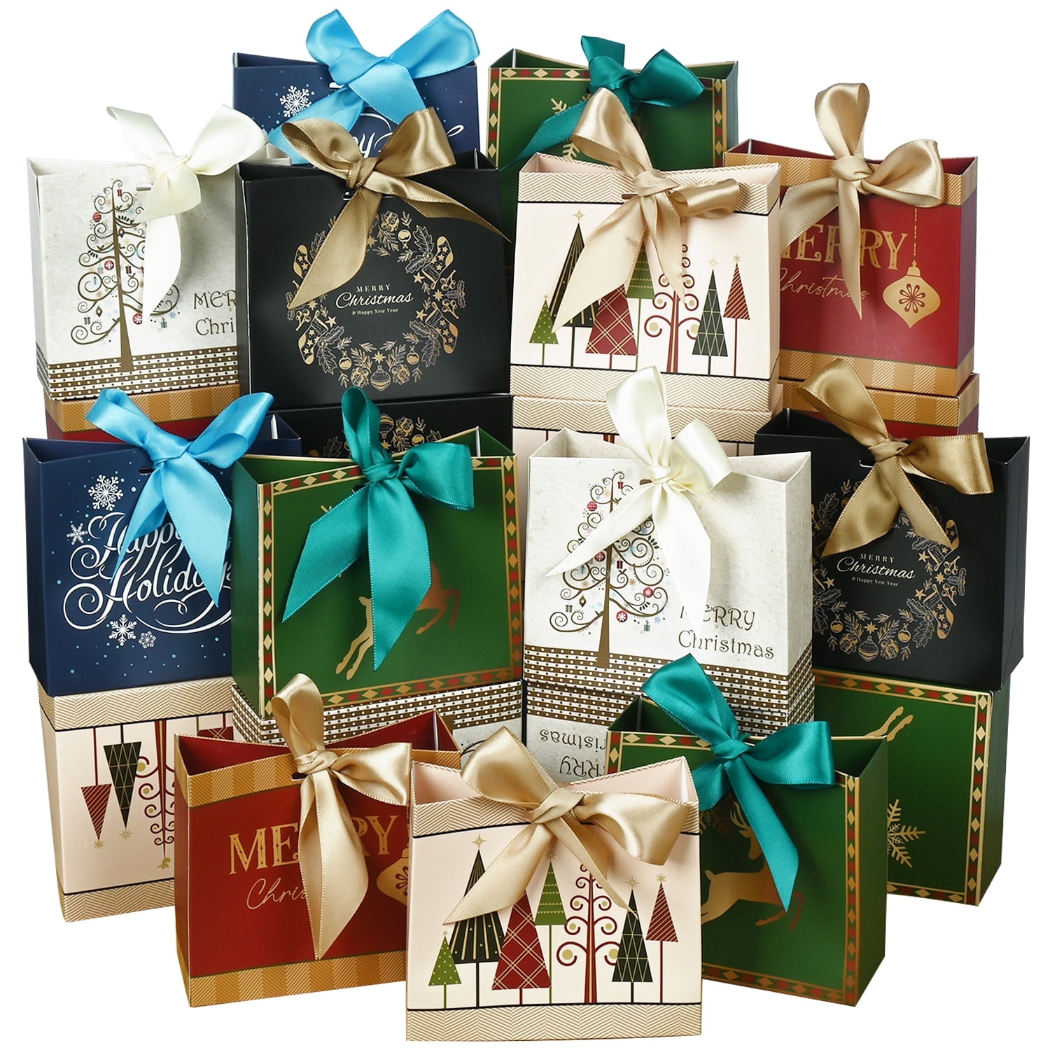 24 Pack Small Christmas Gift Bags, 4.5 × 4×1.8 Inches Mini Christmas ...