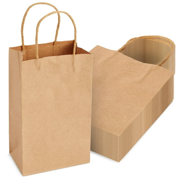 24-Pack Small Gift Bags with Handles, 5.3x3x8.5 Inch Bulk Kraft Paper ...