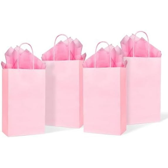 24 Pack Small Pink Paper Gift Bags with Handles 9x5.5x3.15 Inch and 24 ...