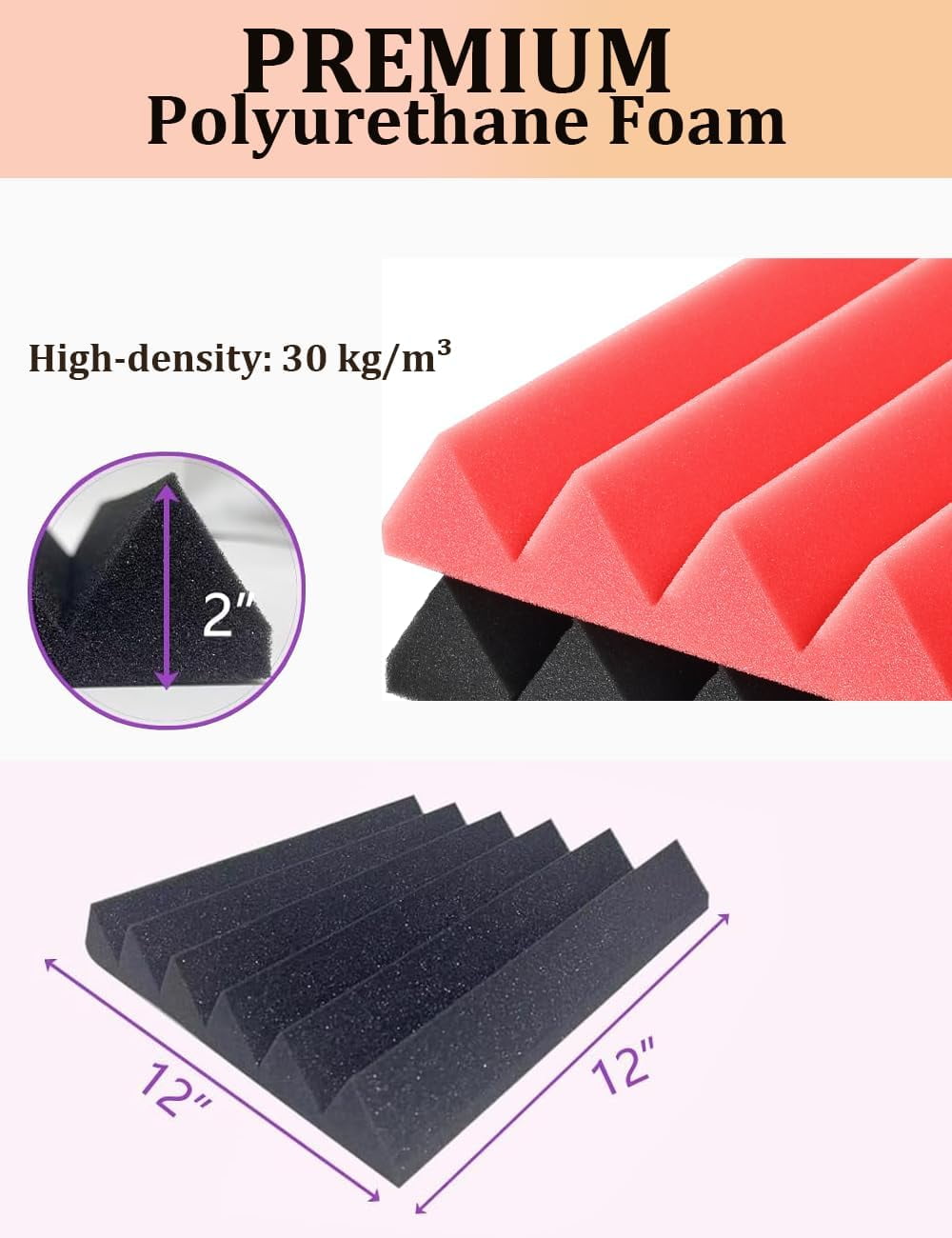 24 Pack Soundproof Foam Panels 2" x 12" x 12" High Density Fire ...