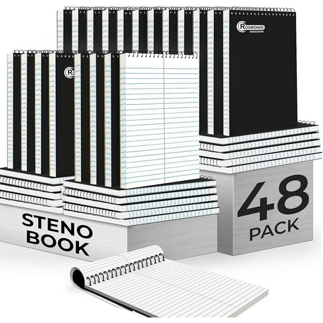 24 Pack Spiral Steno Pads, 6 x 9, Gregg Rule, Black Steno Pad, Top ...