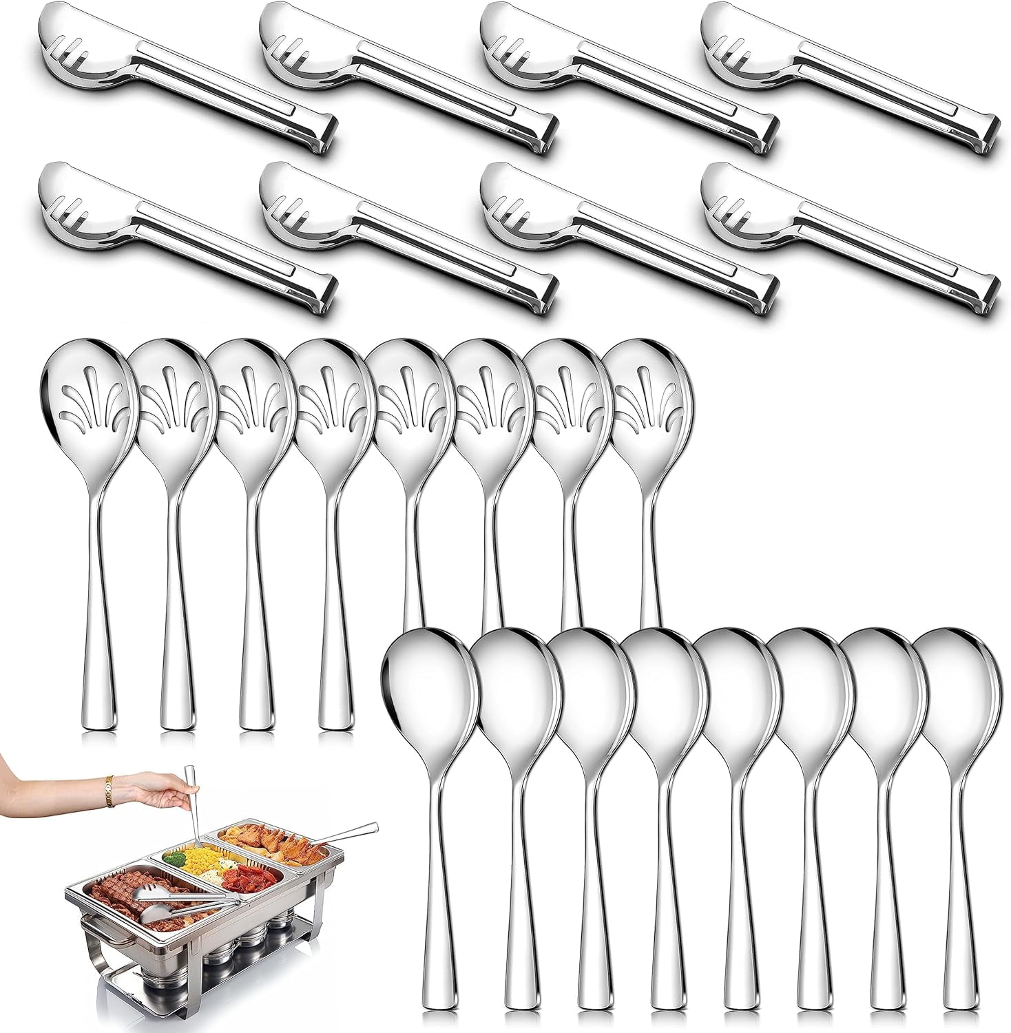 24 Pack Stainless Steel Large Serving Utensils Set - 10" Serving Spoons ...