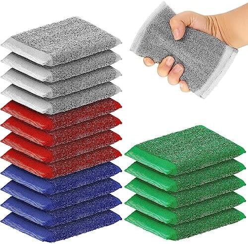 24 Pack Steel Scrub Sponges for Dishes Non Scratch Scouring Sponge ...
