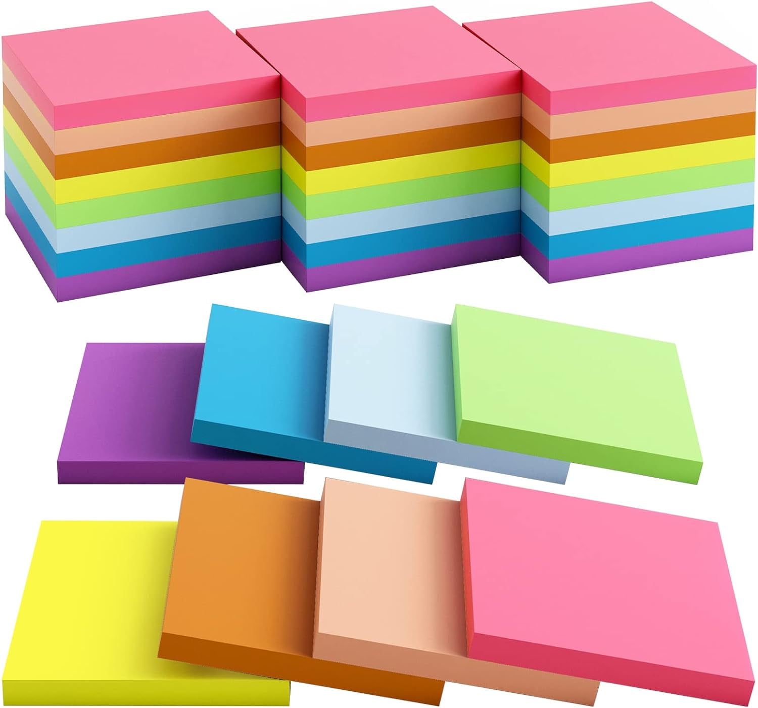24 Pack Sticky Notes 3x3 Inches, Bright Colors Self-Stick Pads, Super ...