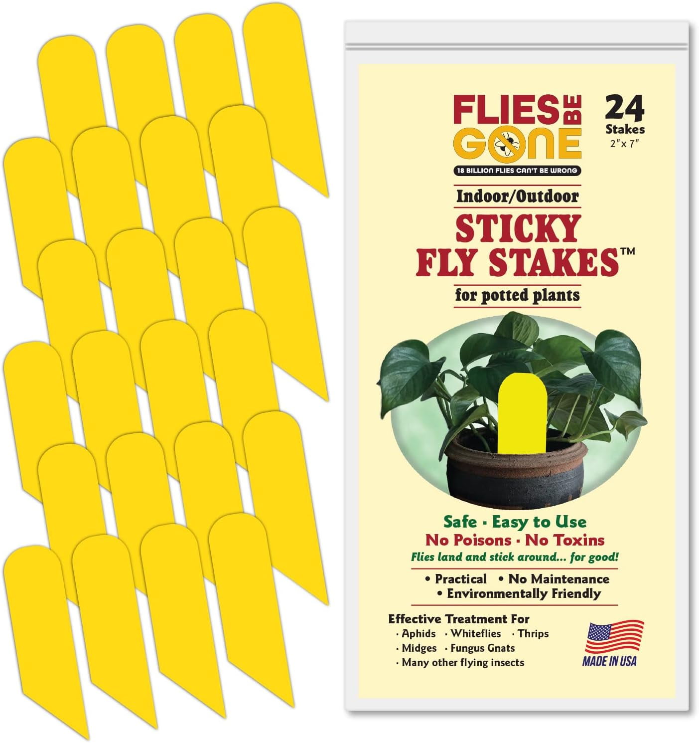 24-Pack Sticky Yellow Fruit Trap Fly Stakes for Fungus Gnats Whiteflies, Thrips, Leaf-Miners ...