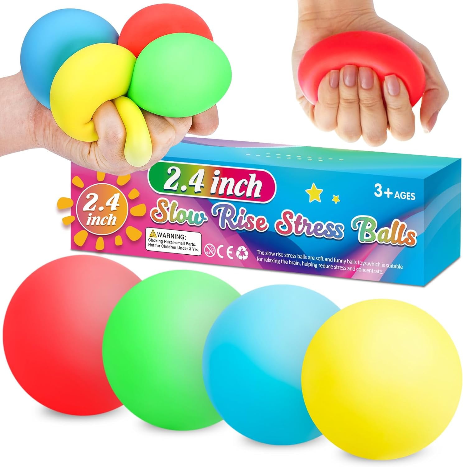 24 Pack Stress Balls for Kids Adults, 2.4 Inch Slow Rising Stress Ball ...