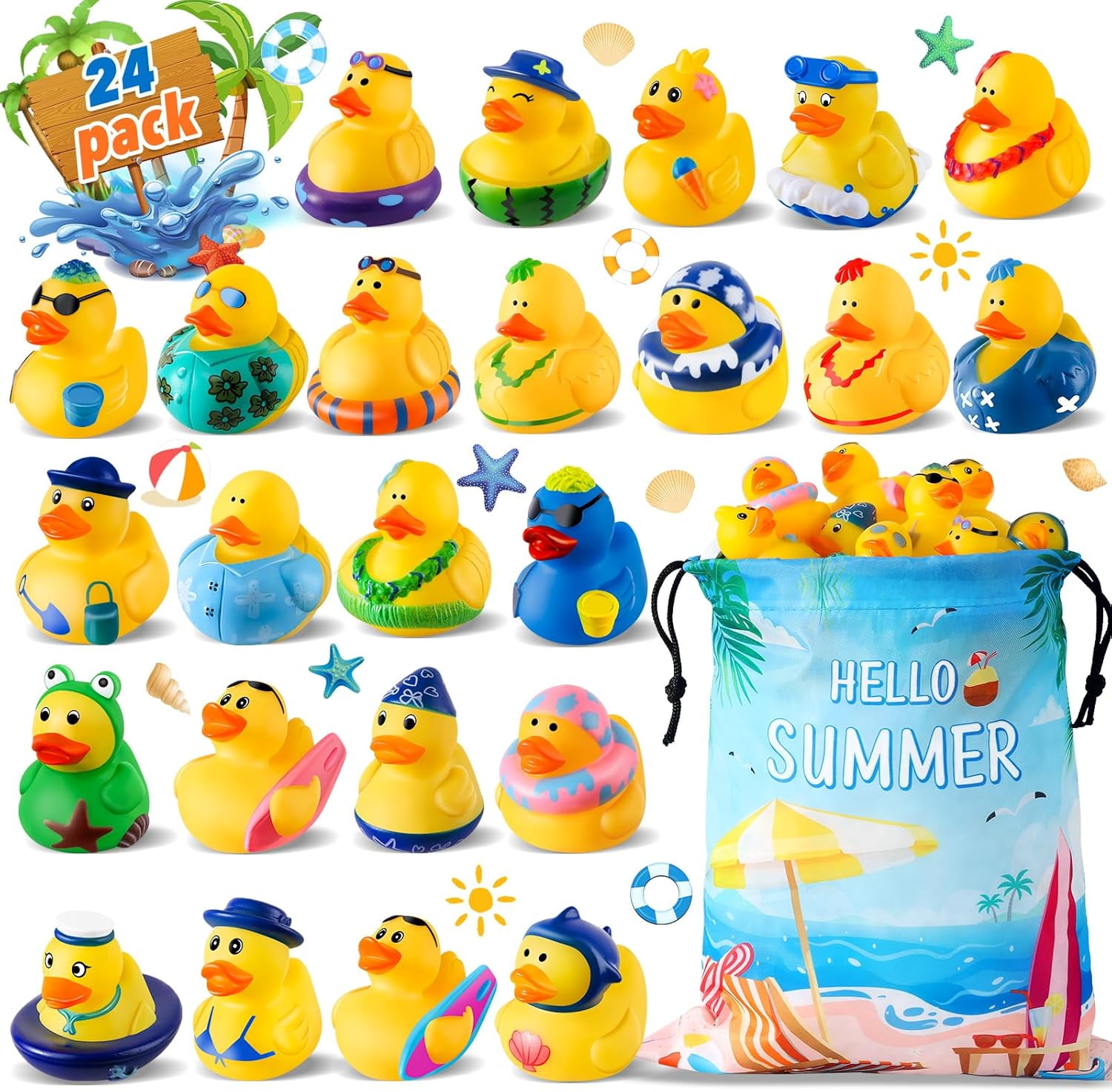 24 Pack Summer Rubber Ducks with Bag, Jeep Ducks for Ducking Assorted ...