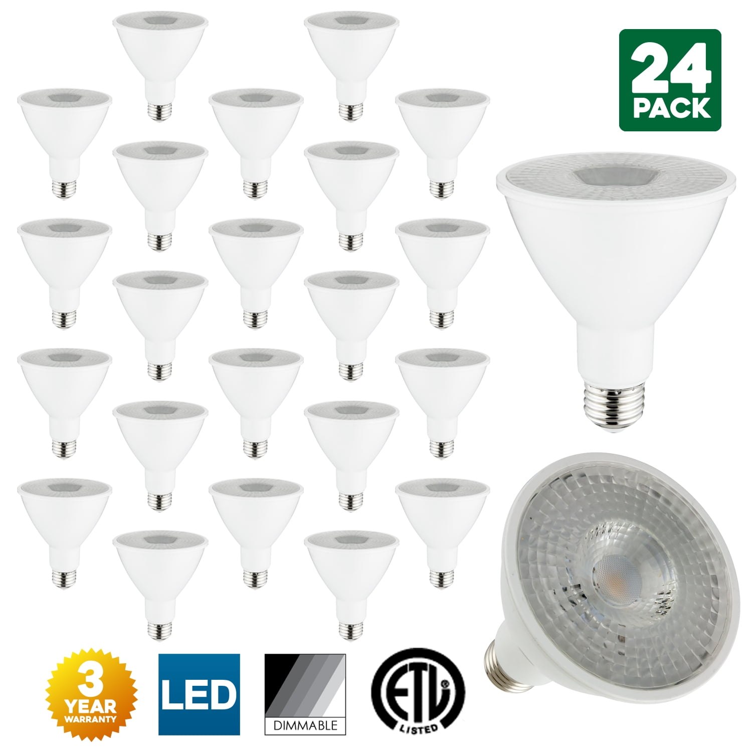 24-Pack Sunlite PAR30 LED Long Neck Bulbs, 4000K Cool White, Dimmable ...