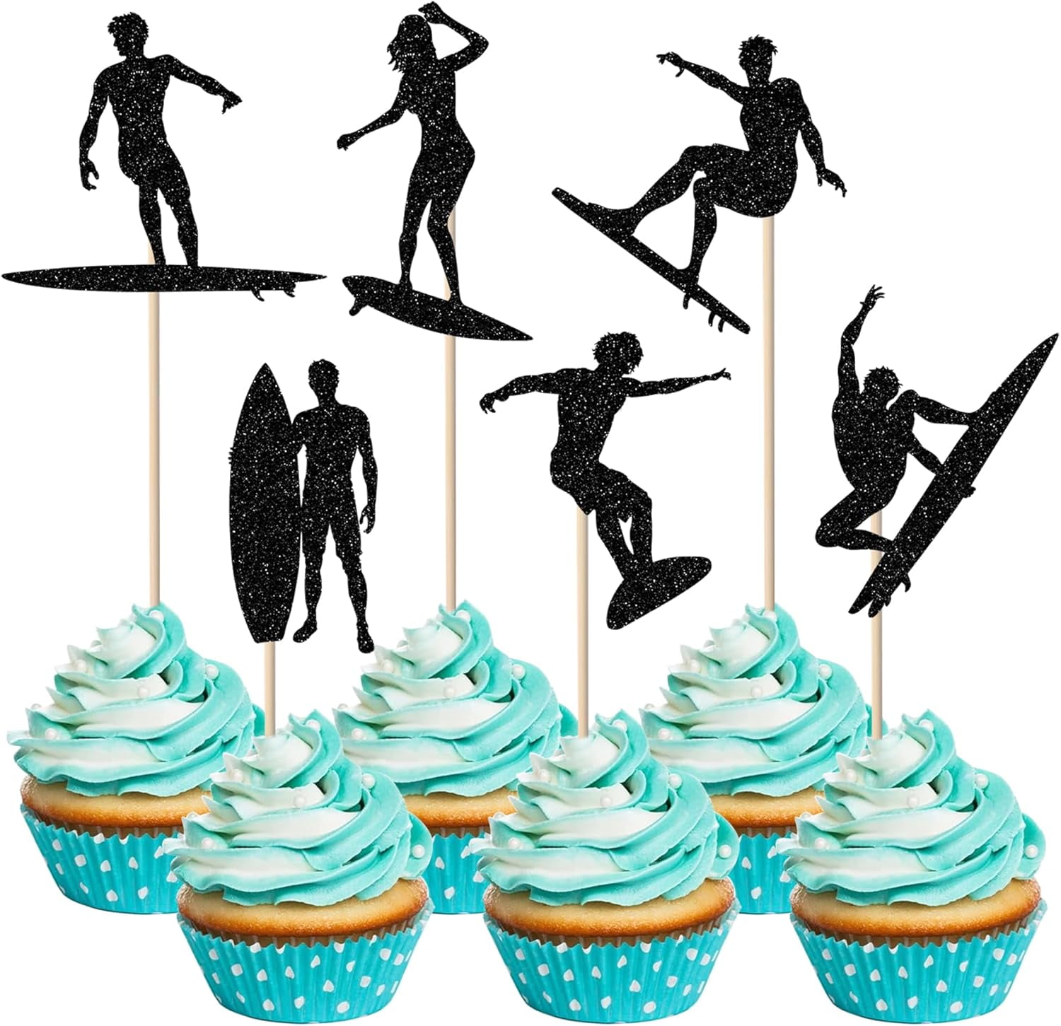 24 Pack Surfing Cupcake Toppers Glitter Surfboard Sport Cupcake Picks ...