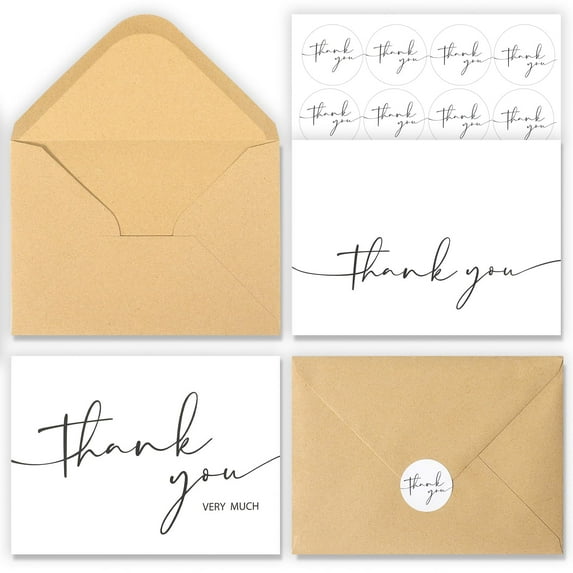 24 Pack Thank You Card Set with Kraft Envelopes, 4 by 6 Inch Simple ...