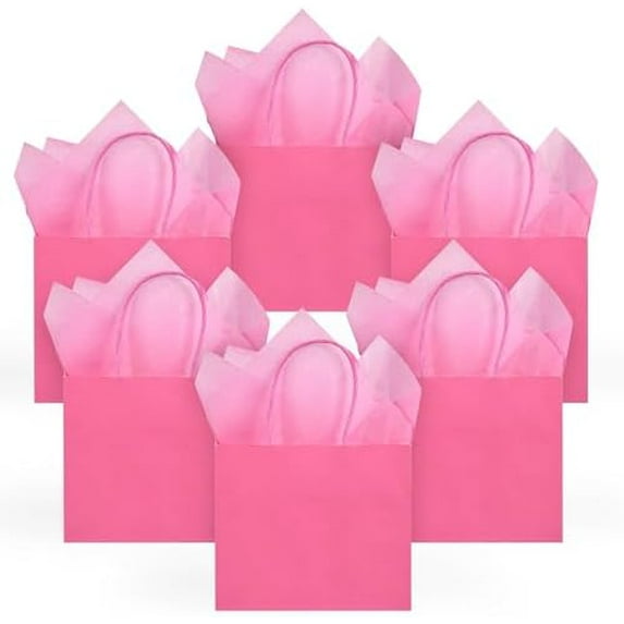 24 Pack Tiny Mini Small Hot Pink Paper Gift Bags with Handles 6x5x2.5 ...