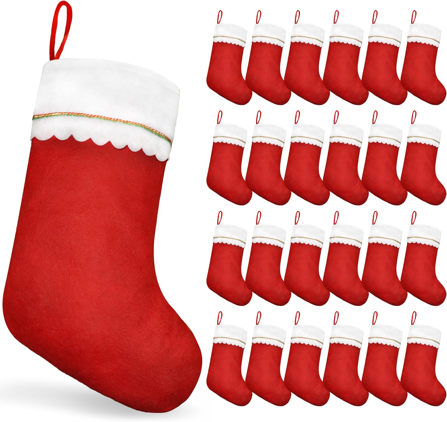 24-Pack Traditional Christmas Stockings Bulk - 14 Inch Red & White Felt ...