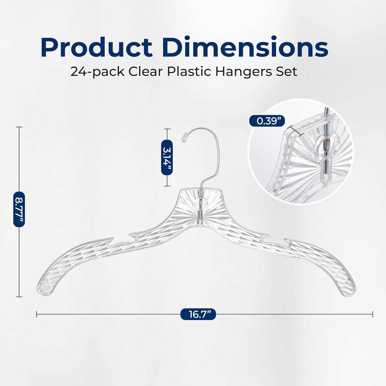 24 Pack Transparent Plastic Hangers, Clear, Non-Slip with Notched ...