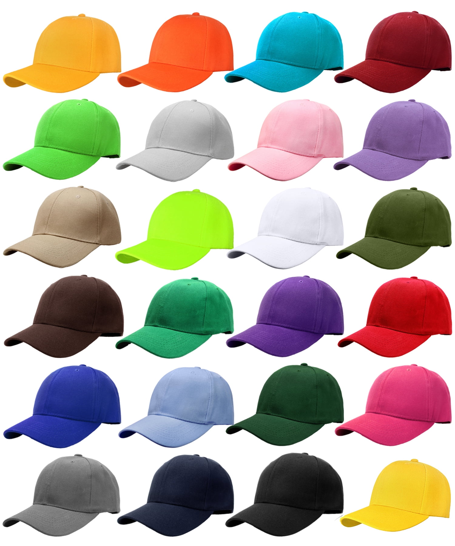 Falari Baseball Cap Bulk Pack, 24 Adjustable Unisex Hats, Plain Blank ...